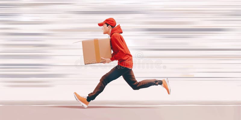 Delivery Man Running Fast Package Created Generative Artificial ...