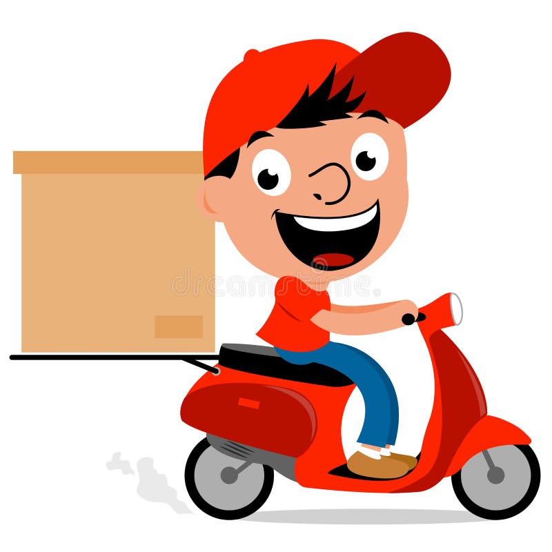 Delivery Man Riding a Scooter. Cartoon Courier Driver in Moped ...