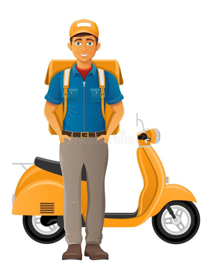 Delivery Man on Scooter. Delivery Service Concept. Vector Illustration ...