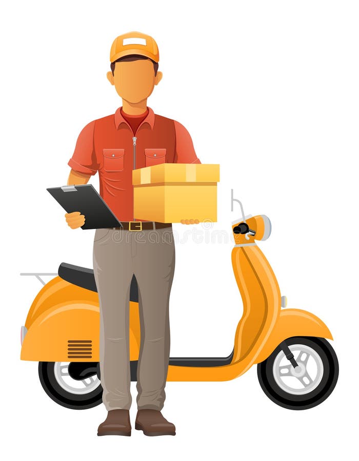 Delivery Man on Scooter. Delivery Service Concept. Vector Illustration ...