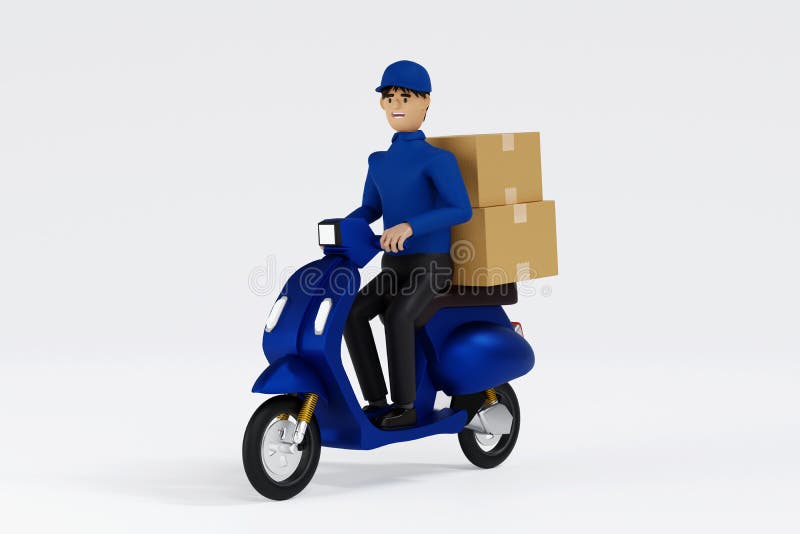 Delivery Man on Scooter Delivery Parcel Box, Shipment Service and Mail ...