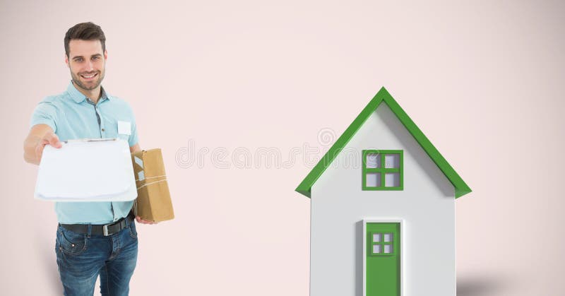 Delivery Man Showing Documents by Green and White House Stock ...