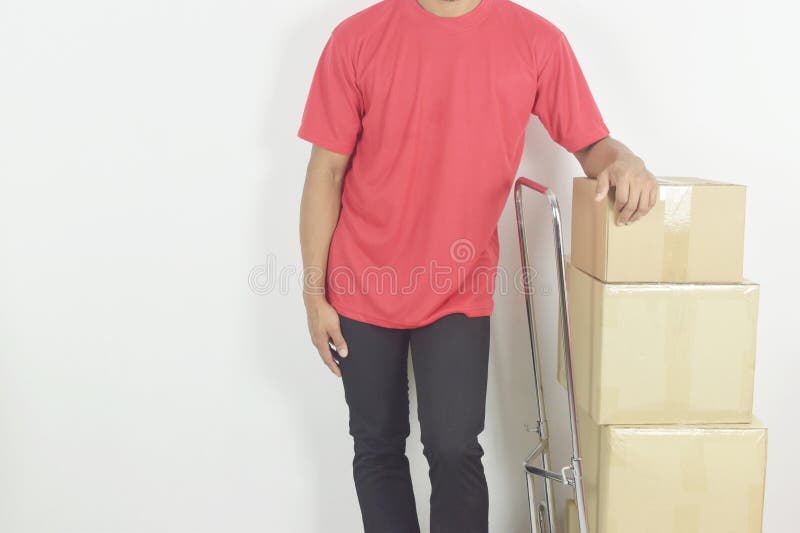 Delivery Man Showing Thumb Up with Parcel Post Boxes on the Side Stock ...