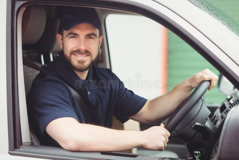Delivery Man Sitting in His Van Stock Image - Image of shipping ...