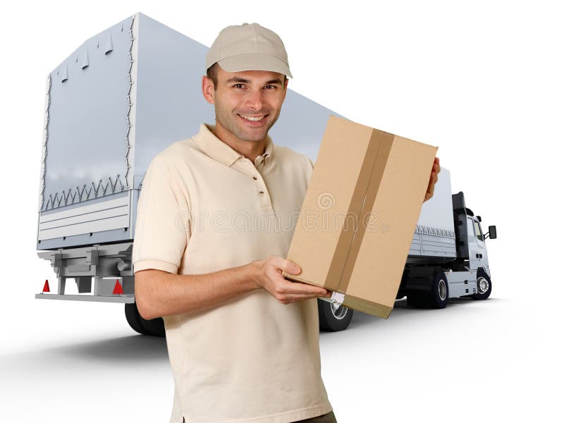 Delivery Man And Trailer Truck Stock Image - Image of conveyance, heap ...