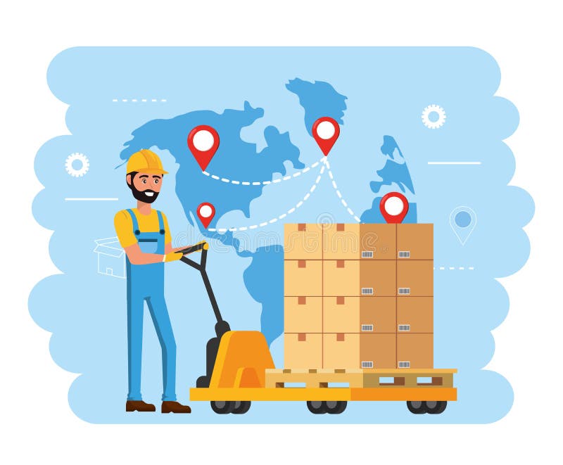 Delivery Man and Trolleys with Packages Distribution Service Stock ...