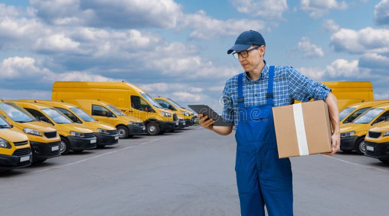 Delivery Man in Uniform with Digital Tablet Stock Image - Image of ...