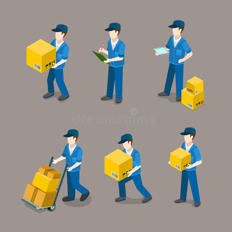 Delivery Man at Work Package Flat 3d Isometric Vector Stock Vector ...