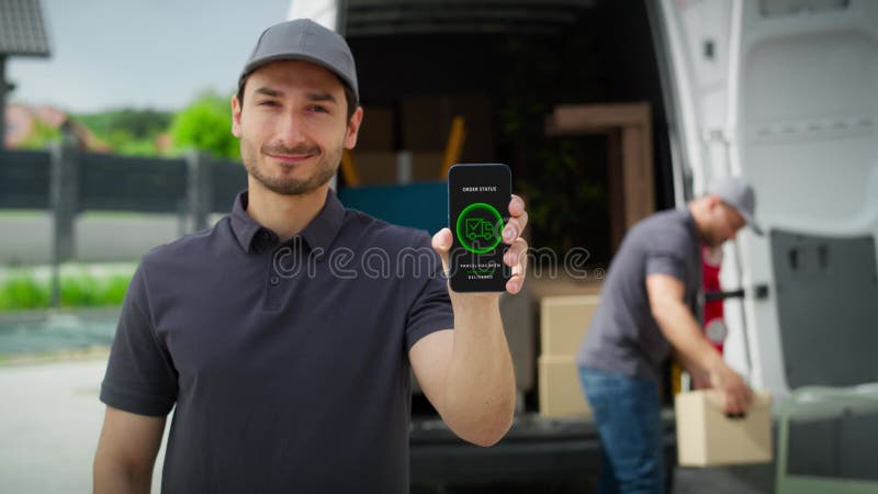 Delivery man at work stock footage. Video of communication - 225426292