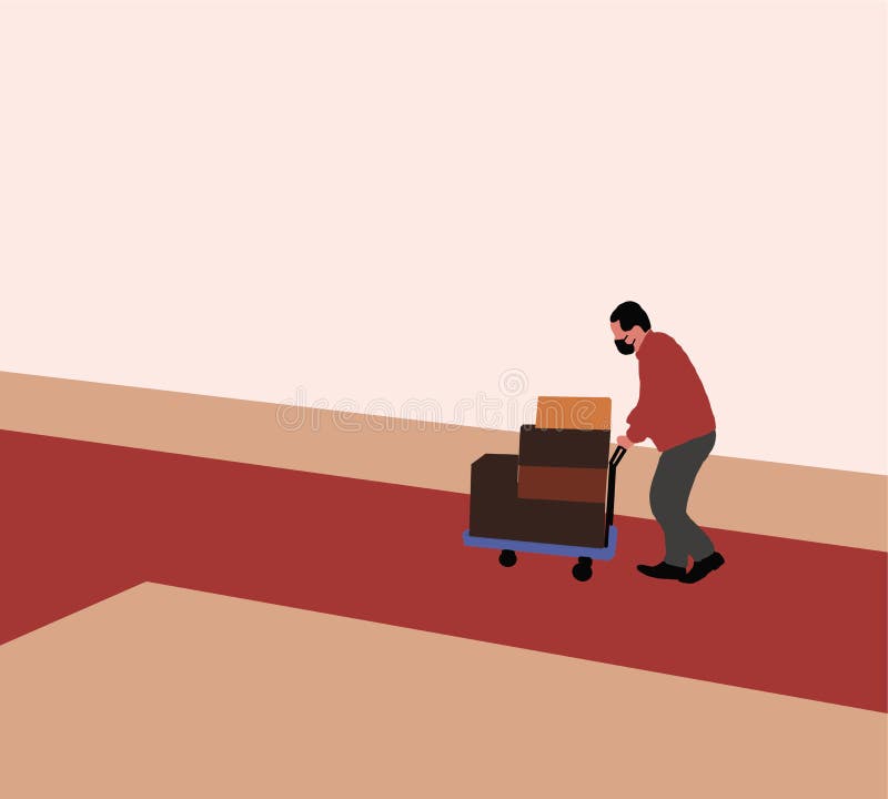 Delivery Man Working Pulling a Cart Full of Boxes. Stock Illustration ...
