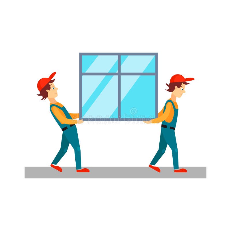 Delivery Men Carrying Window, Vector Illustration Stock Vector ...