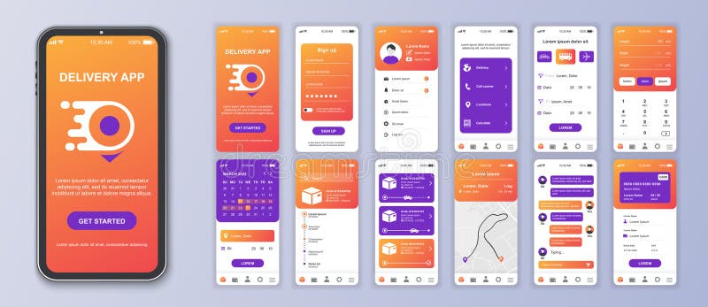 Delivery Mobile App Interface Screens Template Set. Online Account ...