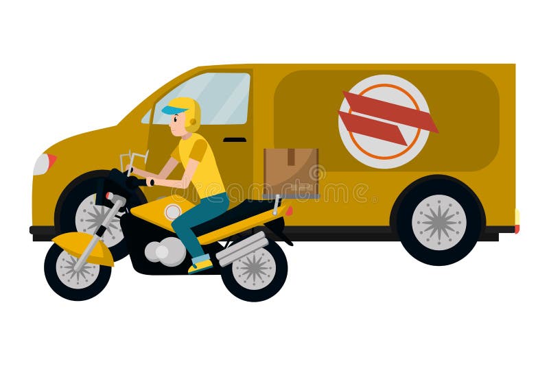 Delivery Motorcycle and Van Stock Vector - Illustration of door ...