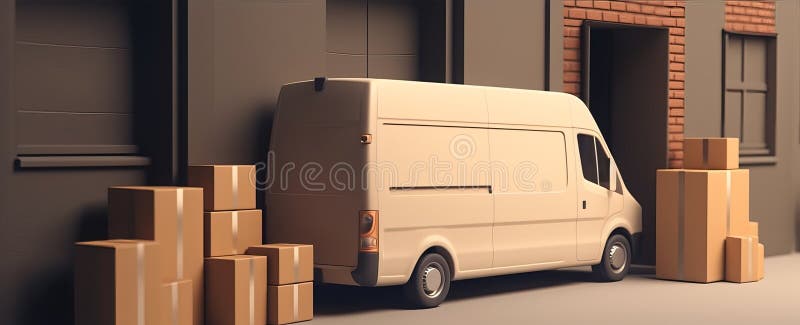 Delivery or Movers Service Van Full of Cardboard Boxes for Fast ...