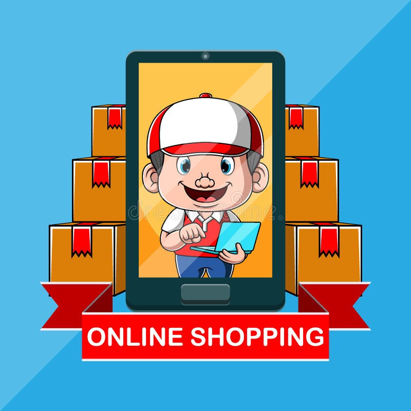 The Delivery Online Shopping Mall with the Smartphone Stock Vector ...