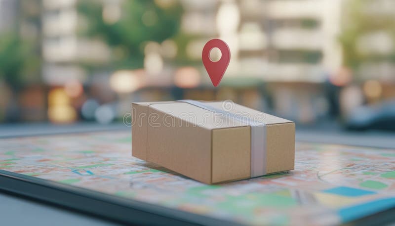 Delivery Package Being Tracked on a Digital Map in an Urban Setting ...