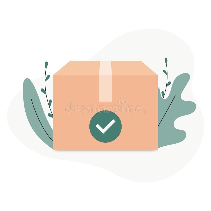 Delivery Package and Check Mark. Shipping Box and Cardboard Box ...