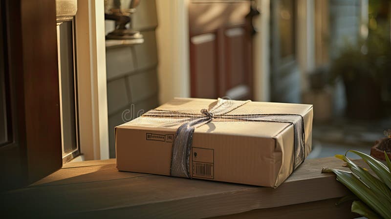Delivery package on door stock illustration. Illustration of post ...