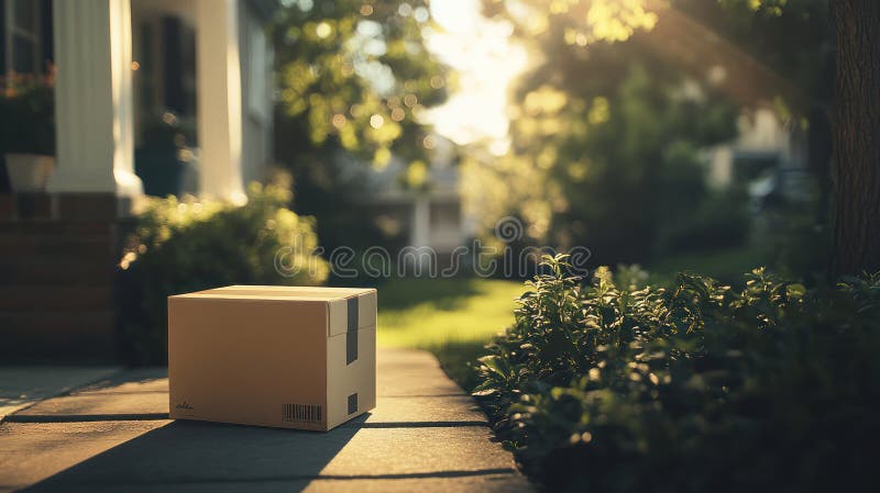 Delivery Package on Front Steps in Soft Evening Light Stock ...