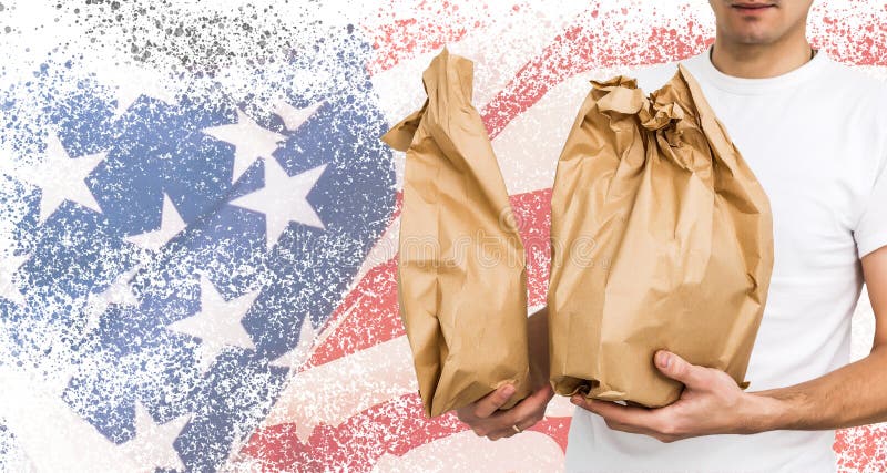 Delivery Packaging Brown Box with America Flag, Illustration. Stock ...