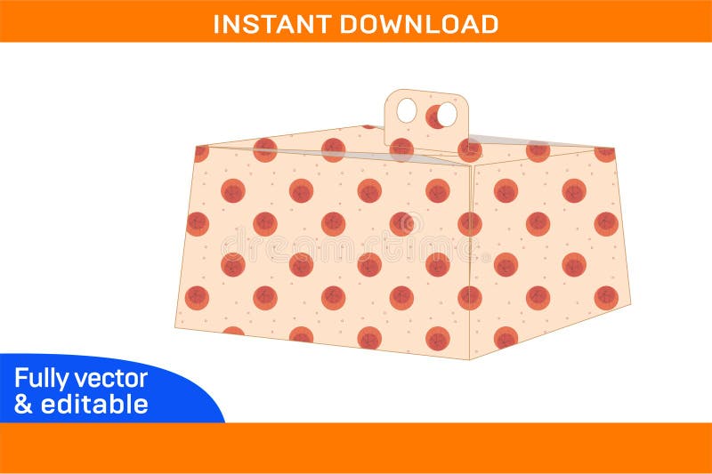 Delivery Packaging Cake Box with Handle Dieline Template or Die Cut ...