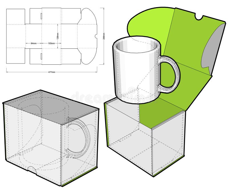 Delivery Packaging Mug Box and Die-cut Pattern. Stock Vector ...