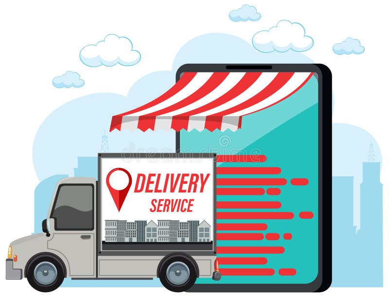Delivery Panel Van with Delivery Service Banner Stock Vector ...