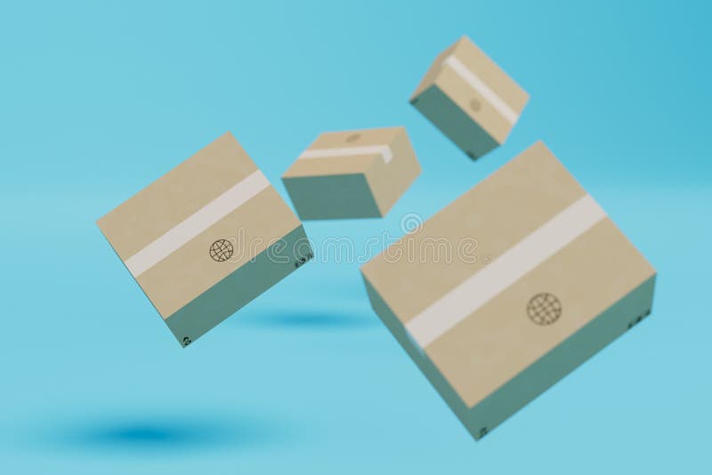 Delivery of Parcels All Over the World. Boxes of Parcels Flying on a ...