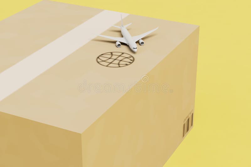 Delivery of Parcels Around the World by Plane. a Large Box with a ...