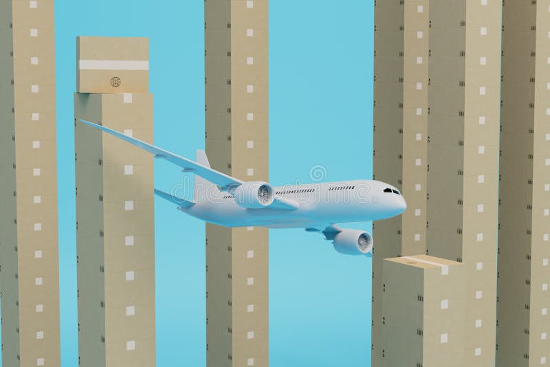 Delivery of Parcels Around the World by Plane. Stacks of Boxes with ...
