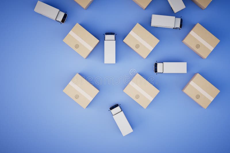 Delivery of Parcels Over Long Distances. Trucks and Boxes with Parcels ...