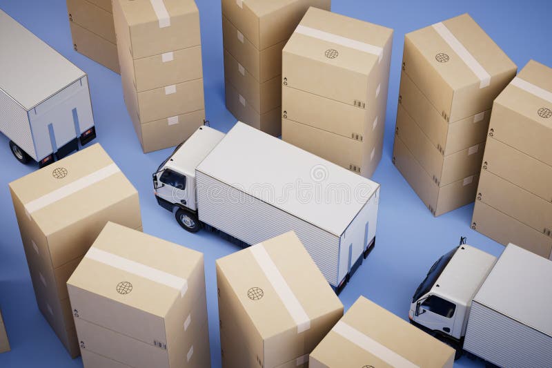 Delivery of Parcels To the Address. Trucks and Boxes with Parcels on a ...