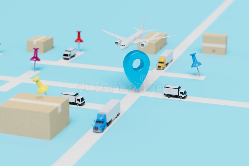 Delivery of Parcels by Trucks and Plane. Plane, Trucks and Parcels on ...