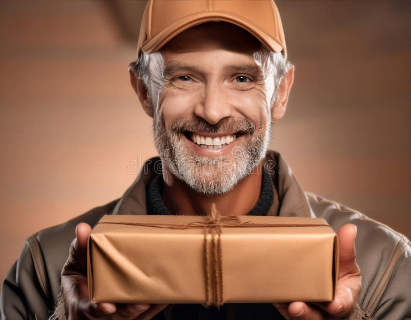 Delivery Person Holding a Package and Smiling, Symbolizing Efficient ...