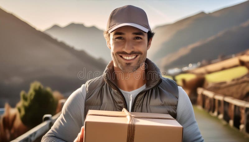 Delivery Person Holding a Package and Smiling, Symbolizing Efficient ...