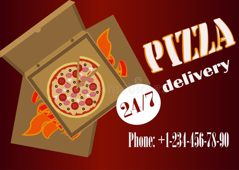 Delivery of Pizza stock illustration. Illustration of food - 76702841