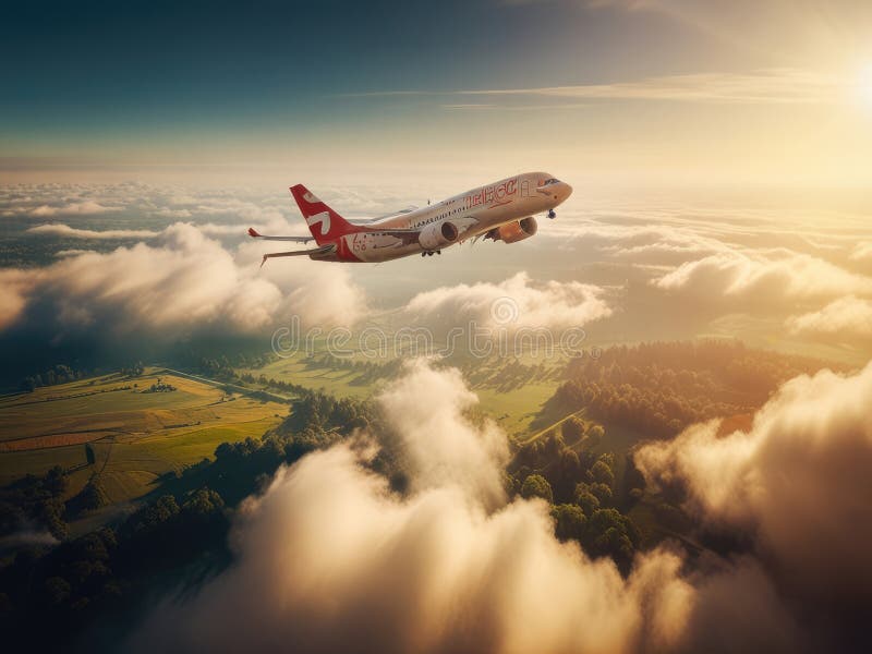 Delivery Plan Flying Over the Land in the Evening Light Stock Image ...