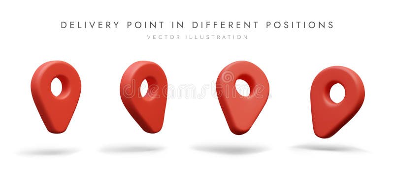 Delivery Point in Different Positions. Poster with Red Map Pin on White ...