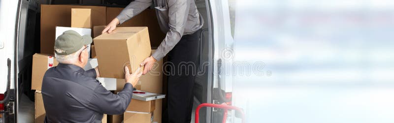 Delivery Postman with a Box Stock Photo - Image of moving, deliver ...