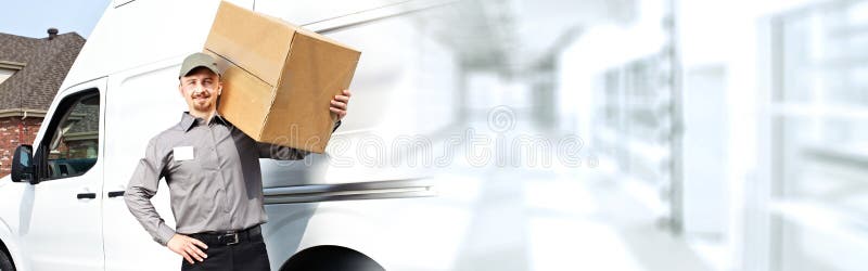Delivery Postman with a Box Stock Image - Image of carriage, carry ...