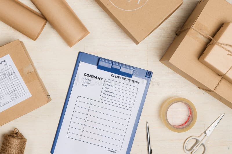 Delivery Receipt on Cardboard Box at Table Stock Photo - Image of ...