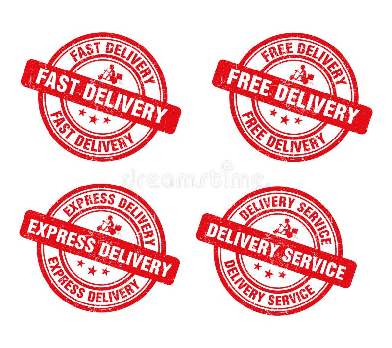 Delivery Red Grunge Stamp Sign Set Stock Vector - Illustration of ...