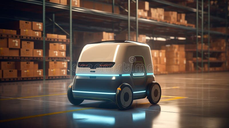 Delivery Robot Car Working in Warehouse. Future Innovation ...
