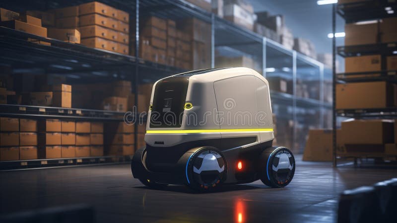 Delivery Robot Car Working in Warehouse. Future Innovation ...