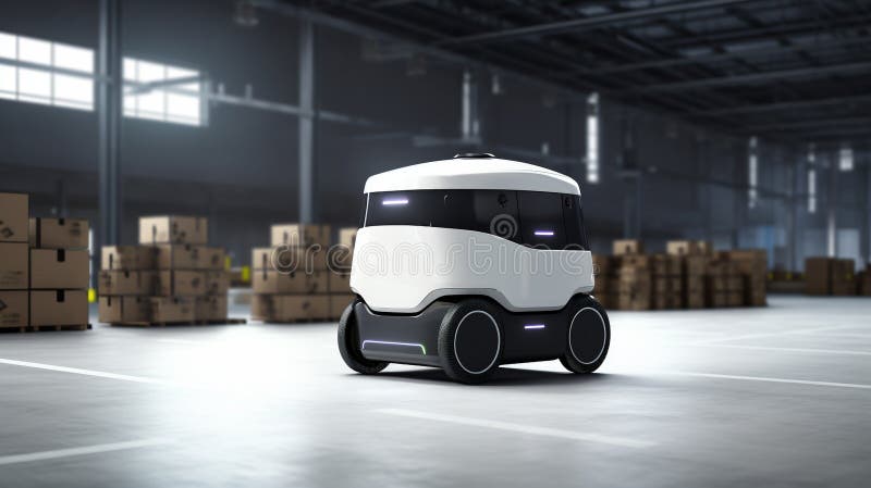 Delivery Robot Car Working in Warehouse. Future Innovation ...