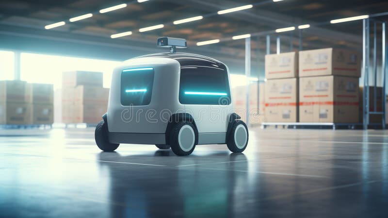 Delivery Robot Car Working in Warehouse. Future Innovation ...