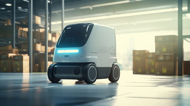 Delivery Robot Car Working in Warehouse. Future Innovation ...
