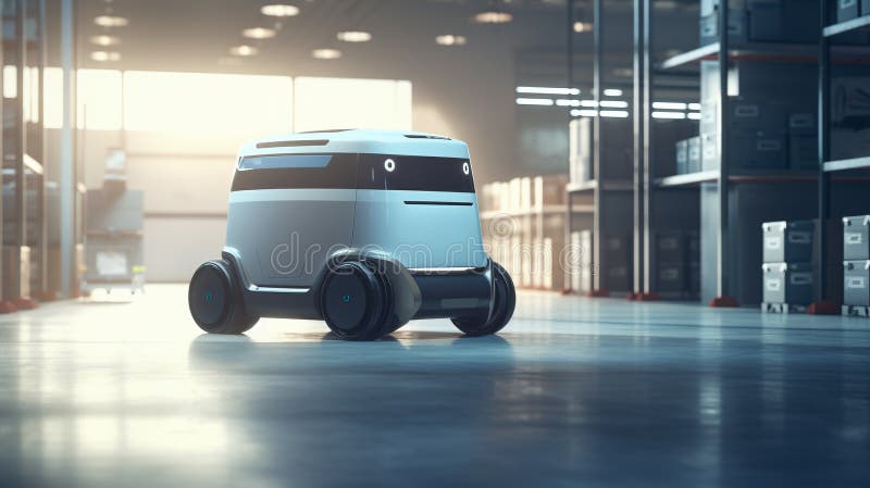 Delivery Robot Car Working in Warehouse. Future Innovation ...