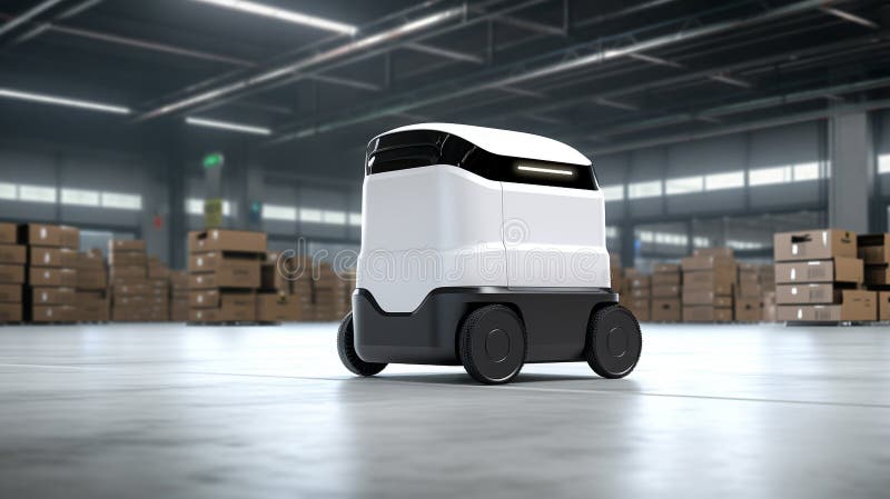 Delivery Robot Car Working in Warehouse. Future Innovation ...