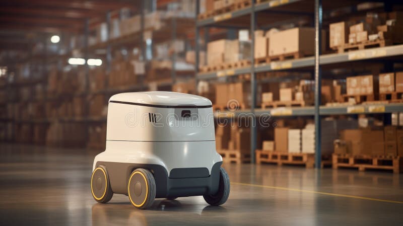 Delivery Robot Car Working in Warehouse. Future Innovation ...